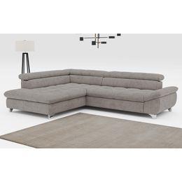 Ecksofa COTTA, B:312cm T:234cm, grau, Wohnzimmer, Sofas, "Gemini L-Form, B: 312 cm", mit Kopfteilverstellung, optional Bettfunktion