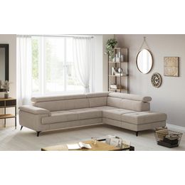 Ecksofa COTTA, B:286cm T:236cmbeige, 100% Polyester (PES), Wohnzimmer, Sofas, "Astra L-Form, B: 286 cm", mit Kopfteilverstellung, optional