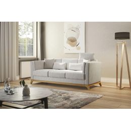 3-Sitzer Home Affaire, B:213cm H:84cm T:93cm, beige, 100% Polyester, Sofas, "Viva", mit Holzrahmen aus Eiche