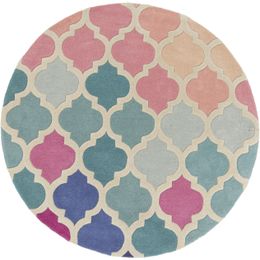 Wollteppich FLAIR RUGS, H:10mm &Oslash;:160cm, pink, Wolle, Wohnzimmer, Teppiche, "Rosella", mit Hoch-Tief-Effekt, Wohnzimmer