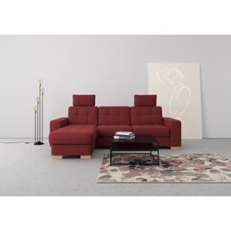 Sit & More Ecksofa SIT & MORE, B:252cm H:82cm T:161cm, rot, Wohnzimmer, Sofas, "Quincy L-Form", wahlweise mit Bettfunktion und Bettkasten