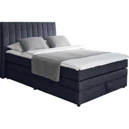 Boxspringbett Alina, B:131cm L:212cm, blau, Feinstruktur TRA (100% Polyester), Jugendzimmer, Komplettbetten, "Marvin", inklusive Bettkasten und