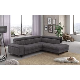 Ecksofa COTTA, B:262cm H:97cm T:215cm, grau, Wohnzimmer, Sofas, "Emma L-Form, B: 262 cm", mit Kopfteilverstellung, optional Bettfunktion & Bettkasten