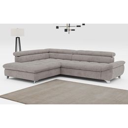 Ecksofa COTTA, B:312cm T:234cm, grau, Wohnzimmer, Sofas, "Gemini L-Form, B: 312 cm", mit Kopfteilverstellung, optional Bettfunktion