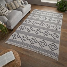 Teppich FLAIR RUGS, B:80cm H:2mm L:150cm, grau, Baumwolle, Kunstfaser, Wohnzimmer, Teppiche, "Teo, wendbar", Wendeteppich aus recyceltem Material