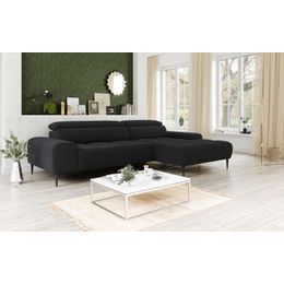Ecksofa COTTA, B:290cm T:182cmschwarz, 100% Polyester (PES), Wohnzimmer, Sofas, "Theo L-Form, B: 290 cm", mit Kopfteilverstellung, optional