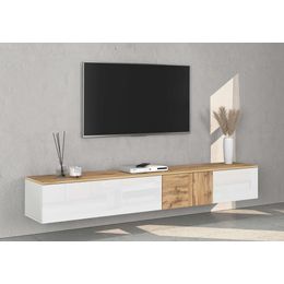 Lowboard OTTO HOME, B:200cm H:30cm T:35cmwei&szlig; hochglanz fronten, eiche wotan matt, Wohnzimmer, Sideboards, "ISEO, TV-Kommode,TV-M&ouml;bel,TV-Bank, 3