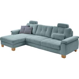 Ecksofa DIE PLANBAR "PP-LA19101 L-Form, Breite 316 cm", aqua, B:316cm H:86cm T:177cm, 88% Polyester;12% Polyamid, Sofas, Ecksofa, wahlweise mit Bettfunktion und verstellbaren Kopfst&uuml;tzen, in Cord