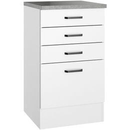 Unterschrank Optifit "OPTImulti", wei&szlig;, wei&szlig;, B:50cm H:88cm T:50cm, Holzwerkstoff, Schr&auml;nke, Unterschrank, Breite 50 cm, Tiefe 50 cm, mit 3 Schubk&auml;sten, 1 Auszug