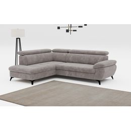 Ecksofa COTTA, B:256cm H:100cm T:207cm, grau, Wohnzimmer, Sofas, "Hudson L-Form, B: 256 cm", mit Kopfteilverstellung, optional Bettfunktion &