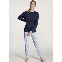 Calida Damen Pyjama "Sweet Dreams", Gr. XXS, blau, Interlock, Obermaterial: 100% Baumwolle, gemustert, unifarben, Homewear-Sets, Rippb&uuml;ndchen,