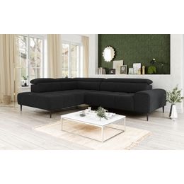 Ecksofa COTTA "Theo L-Form, B: 298 cm", schwarz, B:298cm T:222cm, 100% Polyester (PES), Sofas, Ecksofa, mit Kopfteilverstellung, optional Sitztiefenverstellung