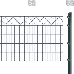 Arvotec Doppelstabmattenzaun "EXCLUSIVE 100 zum Einbetonieren "Karo" mit Zierleiste", H/L: 100cm x 48m, Pfosten: 25 Stk., grau, Zaunelemente,