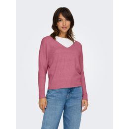 Only Damen V-Ausschnitt-Pullover "ONLRICA LIFE L/S V-NECK PULLO KNT NOOS", rosa, Gr. XS, meliert, Strick, Obermaterial: 93% Polyester, 4% Nylon, 3%