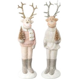 Weihnachtsfigur CREATIV HOME, B:8cm H:23cm T:7cmrosa, Dekofiguren, "Hirsch", mit dezentem Glitzer-Finish