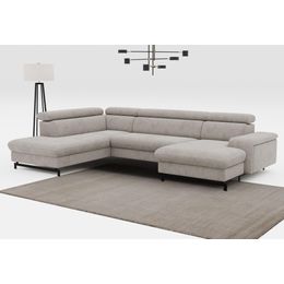 Wohnlandschaft COTTA, B:328cm H:97cm T:215cm, grau, Sofas, "Emma U-Form, B: 328 cm", mit Kopfteilverstellung, optional Bettfunktion & Bettkasten
