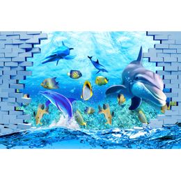 papermoon Fototapete "3D DESIGN-DELFIN IM MEER", B/L: 5m x 2,8m, Bahnen: 10 Stk., bunt, Schlafzimmer, Tapeten