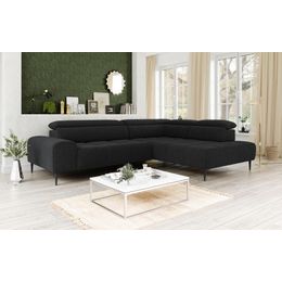 Ecksofa COTTA, B:298cm T:222cmschwarz, 100% Polyester (PES), Wohnzimmer, Sofas, "Theo L-Form, B: 298 cm", mit Kopfteilverstellung, optional