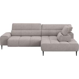 Ecksofa COTTA "Theo L-Form, B: 298 cm", stone, B:298cm T:222cm, 100% Polyester (PES), Sofas, Ecksofa, mit Kopfteilverstellung, optional Sitztiefenverstellung