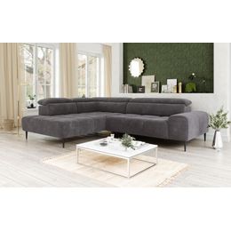 Ecksofa COTTA, B:298cm T:222cmgraphite, 92% POLYESTER (PES) / 8% POLYAMID (PA), Wohnzimmer, Sofas, "Theo L-Form, B: 298 cm", mit Kopfteilverstellung,