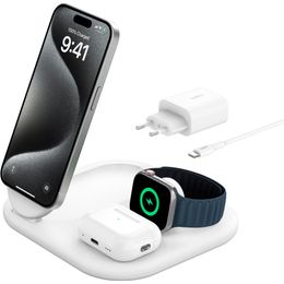 Belkin Wireless Charger "BoostCharge 3-in-1 15 W magnetisch, einklappbar", B:35,99cm H:18,49cm T:19,99cm, wei&szlig;, Ladeger&auml;te, iPhone 17/Air, Pixelsnap,