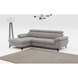 Ecksofa COTTA, B:261cm H:100cm T:166cm, grau, Wohnzimmer, Sofas, "Hudson L-Form, B: 261 cm", mit Kopfteilverstellung, optional Bettfunktion &