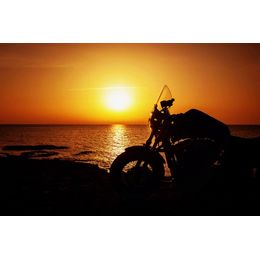 papermoon Fototapete "Motorrad am Strand", B/L: 3m x 2,23m, Bahnen: 6 Stk., bunt, Schlafzimmer, Tapeten