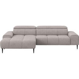 Ecksofa COTTA "Theo L-Form, B: 290 cm", stone, B:290cm T:182cm, 100% Polyester (PES), Sofas, Ecksofa, mit Kopfteilverstellung, optional Sitztiefenverstellung