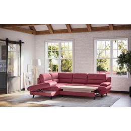 Ecksofa COTTA, B:266cm H:90cm T:217cmrot, GEDECKTES RINDSLEDER, Wohnzimmer, Sofas, "Pike L-Form, B: 266 cm", optional Bettfunktion & Bettkasten