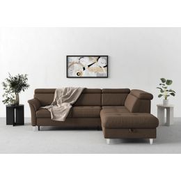 Sit & More Ecksofa SIT & MORE, B:252cm T:216cm, braun, 100% Polyester, Wohnzimmer, Sofas, "Marano L-Form", inklusive Kopfteilverstellung, wahlweise mit