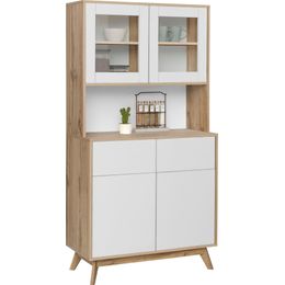 Buffet Home Affaire, B:84cm H:165cm T:39cm, wei&szlig;, K&uuml;che, Schr&auml;nke, "Skandi", 2 Glast&uuml;ren, 2 Holzt&uuml;ren und 2 Schubkasten, Breite 84cm, H&ouml;he 165cm