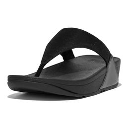 fitflop Damen Zehentrenner "LULU SHIMMERLUX TOE-POST SANDALS", Gr. 40, schwarz, Synthetik, Textil, Glitzer, Schuhe, Keilabsatz, Sommerschuh,