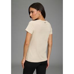 Laura Scott Damen T-Shirtbeige, Gr. 36, bedruckt, gemustert, Single Jersey, Obermaterial: 100% Baumwolle, Shirts, mit schimmerndem Folienprint,