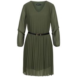 CLOUD 5IVE Damen Shirtkleid "CLOUD 5IVE Cloud 5ive Pleated Dress with belt"military gr&uuml;n, Gr. S, unifarben, 100% Polyester, Kleider