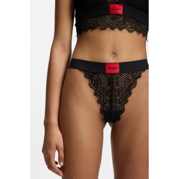 HUGO UNDERWEAR Damen String "STRING RL LACE", Gr. XL, schwarz, Jersey, Obermaterial: 84% Polyamid, 16% Elasthan, unifarben mit Farbeinsatz,