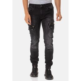 Cipo & Baxx CIPO & BAXX Herren Regular-fit-Jeans "Jeans", schwarz, Basic, Gr. 38, unifarben, 98% Baumwolle, 2% Elasthan, Jeans, mit trendigen Cargotaschen, CD-845