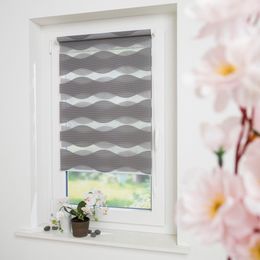 Doppelrollo Garesa, B:50cm H:150cm, grau, Polyester, Rollos, "Welle", dekorativ, stufenlos verstellbar