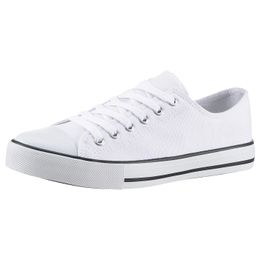 ANISTON SHOES Damen Sneaker, Gr. 37, wei&szlig;, Textil, Schuhe, Freizeitschuh, Sneaker mit klassischen umlaufenden schwarzen Streifen