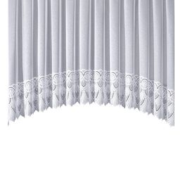 Gardine, B:750 H:125, wei&szlig;, Stickereien Plauen, Polyester, Wohnzimmer, Gardinen, "Diana", in C-Bogen Form, mit echter Plauener Spitze Stickerei