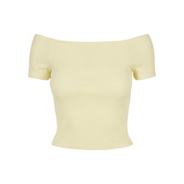 T-Shirt Urban Classics "Urban Classics Damen Ladies Off Shoulder Rib Tee", Damen, Gr. XXL, softgelb, 97% Baumwolle, 3% Elasthan, unifarben, slim fit, Carmenausschnitt, Shirts T-Shirt