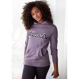 Damen Kapuzensweatshirt, BENCH. LOUNGEWEAR, Gr. 32, lila, Interlock, Obermaterial: 60% Baumwolle, 40% Polyester, unifarben, Basic, Sweatshirts, mit