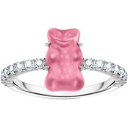 Thomas Sabo Damen Fingerring "Thomas Sabo x HARIBO Schmuck: Ring mit Goldb&auml;r", 52, Silber 925 (recycelt), 7mm, pink, Silber 925 (recycelt),