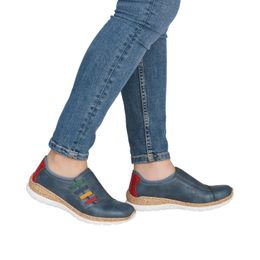 Rieker Damen Slipper, Gr. 36, blau, Lederimitat, Basic, Schuhe, Slip-on Sneaker, Schlupfschuh, Halbschuh mit bunten Stretcheins&auml;tzen