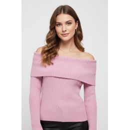 Strickpullover Only "ONLKATIA LIFE LS OFF SHOULDER KNT NOOS", Damen, Gr. L, wild orchid detail:melange, Strick, Obermaterial: 50% Viskose, 27% Nylon, 23% Polyester, meliert, regular fit normal, Carmenausschnitt, Pullover Strickpullover, Viskosemischung, regular fit