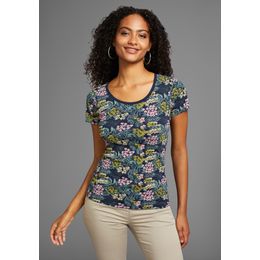 Kangaroos Damen Kurzarmshirt, blau, Gr. 40, bedruckt, gebl&uuml;mt, gemustert, Rippware, Obermaterial: 100% Baumwolle, Shirts, mit gebl&uuml;mten Allover-Print