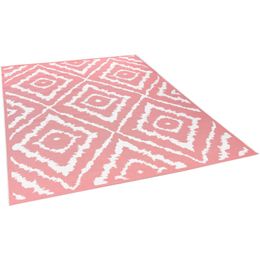 Teppich Tom Tailor HOME, B:70cm H:3mm L:120cm, rot, Kunstfaser, Wohnzimmer, Teppiche, "Garden Pattern", Flachgewebe, modernes Rauten Design, In- und