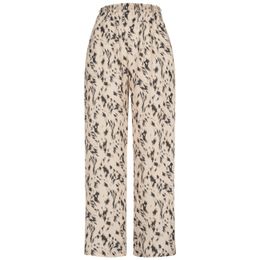 CLOUD 5IVE Damen Stoffhose "CLOUD 5IVE Summer Crepe-Pants with animal print"beige, schwarz, Gr. XL, 95% Polyester, 5% Elasthan, Hosen