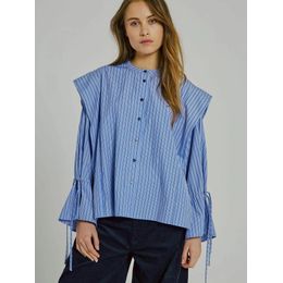 Blusentop NORR "NORR Shirt Marion", Damen, Gr. 34, blau stripe, Obermaterial: 55% Polyester, 45% Baumwolle, Blusen Blusentop
