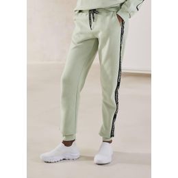 Damen Sweathose, French Connection, Gr. 40, gr&uuml;n, Sweatware, Obermaterial: 60% Baumwolle, 40% Polyester, unifarben mit Farbeinsatz, Hosen, mit