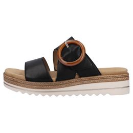 Remonte Damen Pantolette, Gr. 43, schwarz, Leder, unifarben, Schuhe, Keilabsatz, Sommerschuh, Schlappen mit Zierschnalle